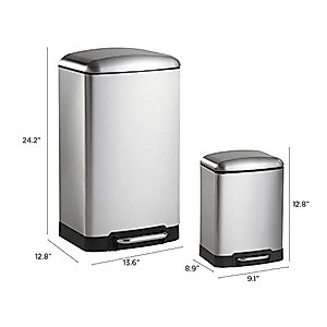 happimess HPM1008A Ashley Rectangular 8-Gallon Trash Can with Soft-Close Lid with Free Mini Trash Can, No Slamming, Fingerprint-Proof, Large: 7.9 Gallons, Small: 1.6 Gallons, Stainless Steel