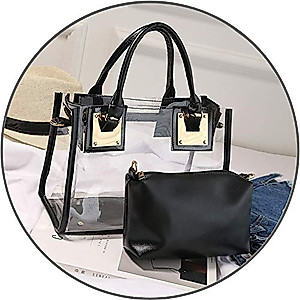 Cooba 2Pcs Women Clear Jelly Tote Beach Crossbody Transparent Messenger Shoulder Bag Handbag, Black, One_Size