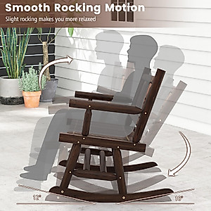 Tangkula Patio Rocking Bench, Carbonized Wood Double Rocker Chair with Ergonomic Seat, 2-Person Solid Wood Rocking Loveseat for Backyard, Porch, Garden, Rustic Farmhouse Style (1, Rustic Brown)