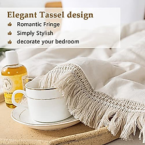 Andency Beige Comforter Set California King, Boho Tassel Lightweight Bedding Comforter Sets, 3 Pieces All Season Soft Fluffy Fringe Bed Set (104x96In Comforter & 2 Pillowcases)
