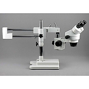 AmScope SM-4B Professional Binocular Stereo Zoom Microscope, WH10x Eyepieces, 7X-45X Magnification, 0.7X-4.5X Zoom Objective, Double-Arm Boom Stand