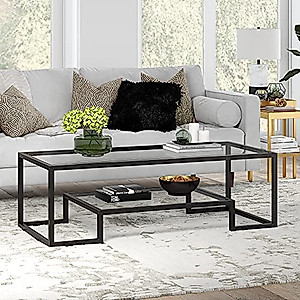 Henn&Hart 54" Wide Rectangular Coffee Table in Blackened Bronze, Modern coffee tables for living room, studio apartment essentials