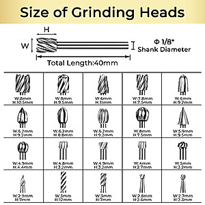 Tonsiki 20PCS Wood Carving Bits Set, 1/8 Inch(3mm) Shank Tungsten Carbide Rotary Tools Accessories for DIY Woodworking, Engraving, Grooving, Polishing, Suitable for Most Rotary Tools