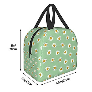 DADABULIU Lunch Bag Daisy Flower Green Insulated Lunch Box Cooler Tote for Adults Kid Girl Women Work Office School Picnic Beach Reusable Lunchbox Over 3 Years Old