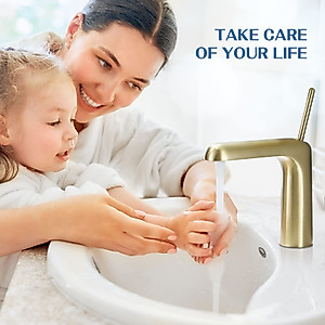 Bathroom Sink Faucet Single Handle Modern Bathroom Faucets for Sink 1 Hole, Deck Mount Lavatory Mixer Tap Wash Basin Faucet Brass (Brushed Gold)