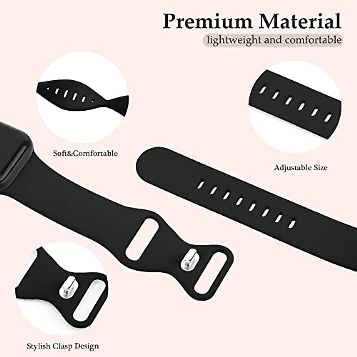 AIRPROCE Compatible with Apple Watch Bands 38mm 40mm 41mm 42mm 44mm 45mm 49mm, Soft Silicone Sport Wristbands Replacement Strap for iWatch Ultra SE Series 8 7 6 5 4 3 2 1 Sport Edition for Women Men (38/40/41mm S/M, Black)