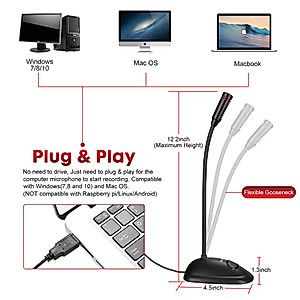 USB Computer Microphone, Plug&Play Cardioid Condenser PC Laptop Mic, On/Off and Mute Buttons with LED Indicator, Compatible with Windows/Mac, Ideal for YouTube,Zoom,Recording,Games (6ft)