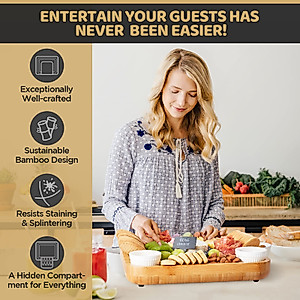 Large Charcuterie Boards with Canvas Bag Four Bamboo Plates, Bamboo Cheese Board & Knife Set, Unique Housewarming Gifts New Home Anniversary Wedding Gifts for Couple, Bridal Shower for Women