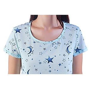 PNAEONG Women’s Pajama Set - Cotton-Blend Short-Sleeve Loose Top with Matching Capri Bottoms SY215-Blue Star-XL