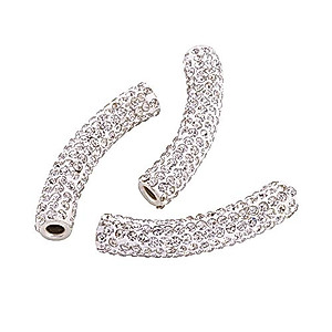 Beadthoven 10pcs 45x9mm Tube Brass Middle East Rhinestone Beads Silver Clay Pave Round Beads Disco Rhinestone Crystal Shamballa Beads for Jewelry Making Handmade Crafts Accessories Supplies