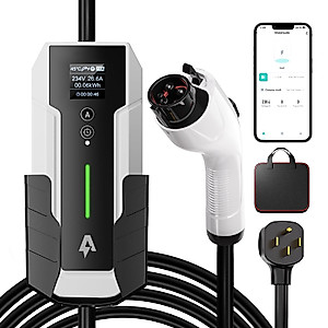 Andeman Level 2 EV Charger 32Amp,7.68KW Electric Vehicle Charger Portable 240V,SAE-J1772 and NEMA 14-50 Plug, Scheduled Charging,Adjustable Current,Smart APP, 25 FT Cable for EV and Hybrid Vehicles