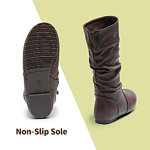 DREAM PAIRS Little Kid BLVD-K Brown Pu Girl's Knee High Boots Size 2 M US Little Kid