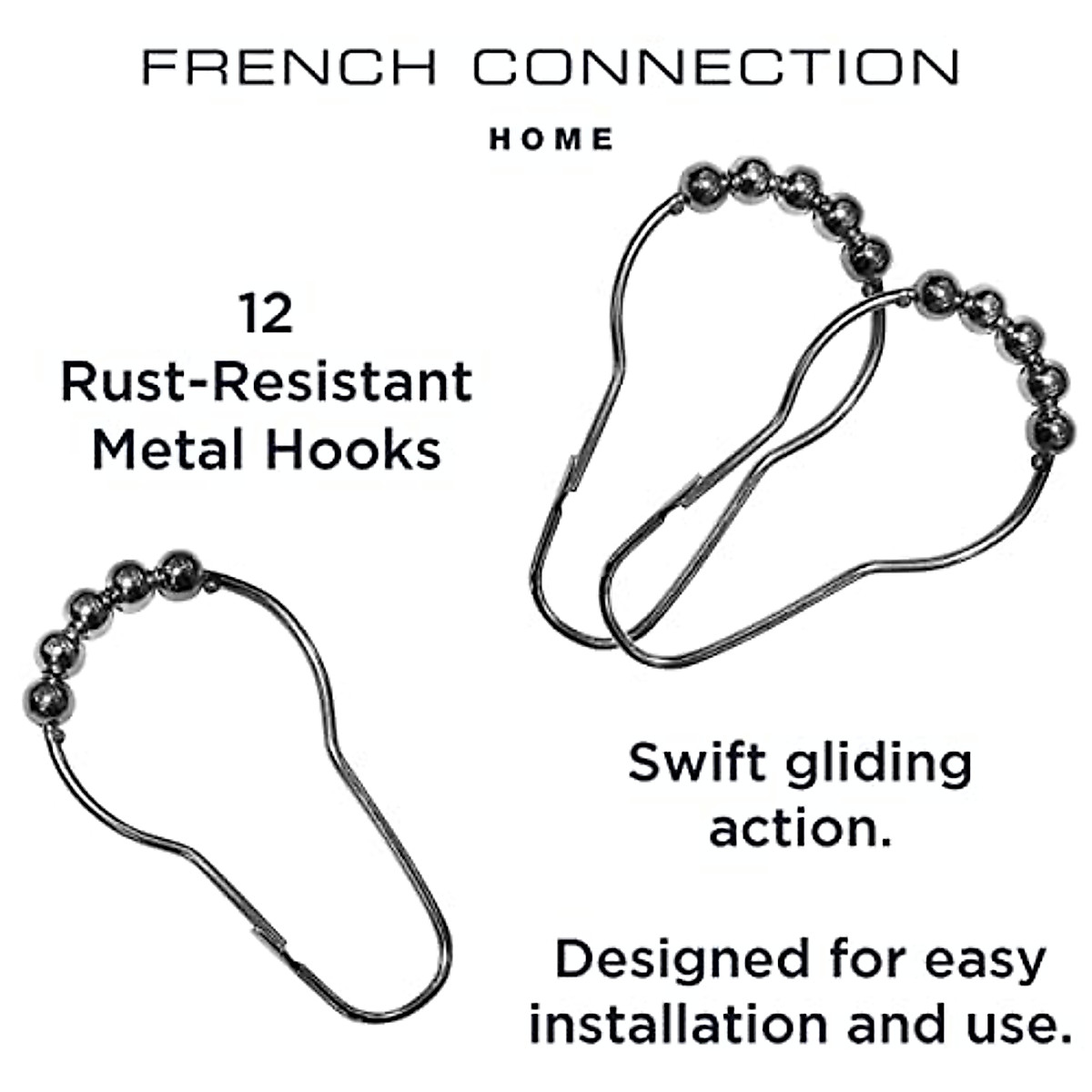 French Connection White and Navy Shower Curtains - 13 Piece Dobby Set with 12 Rustproof Metal Hooks - Hotel Quality & Machine Washable, Standard Size 72x72, White and Navy