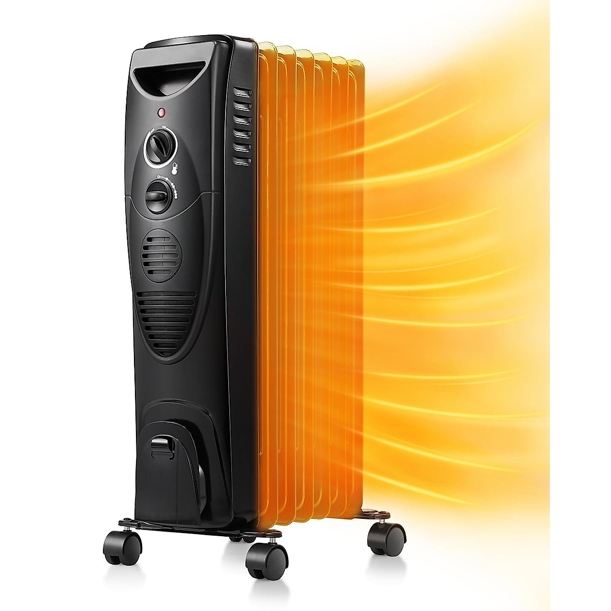 R.W.FLAME Oil Filled Radiator Heater - 3 Heat Settings, Adjustable Thermostat, Quiet and Portable Space Heater with Tip-over & Overheating Functions (27", Black)