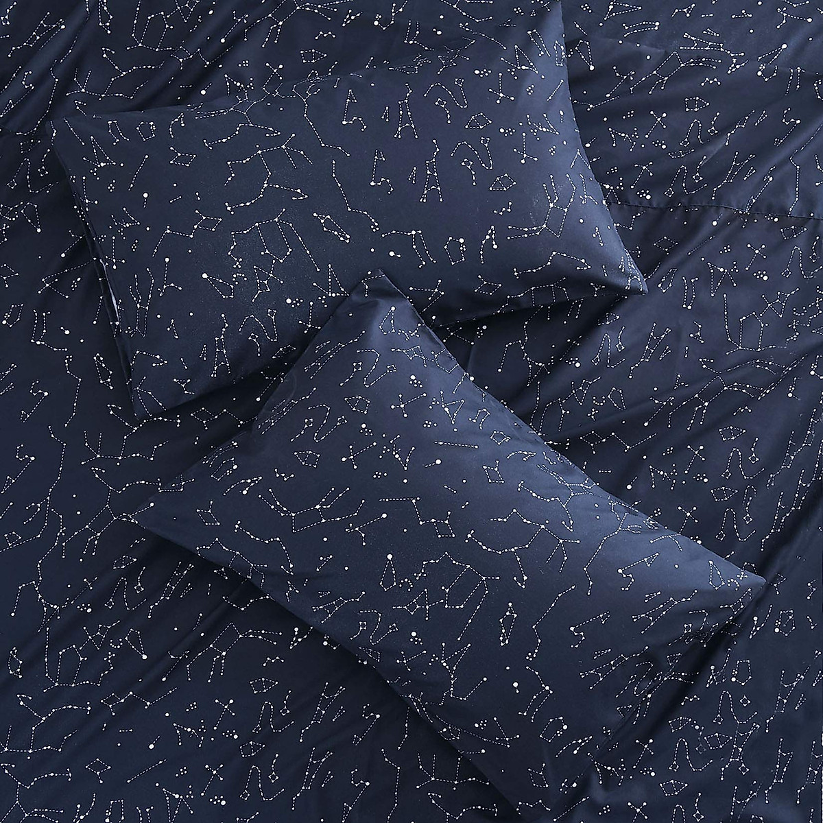 Wake In Cloud - Constellation Bed Sheets, 4-Piece Sheet Set, Celestial Space Witchy Star Galaxy Astrology, Soft Microfiber Deep Pocket Bedding, Navy Blue, Twin Size