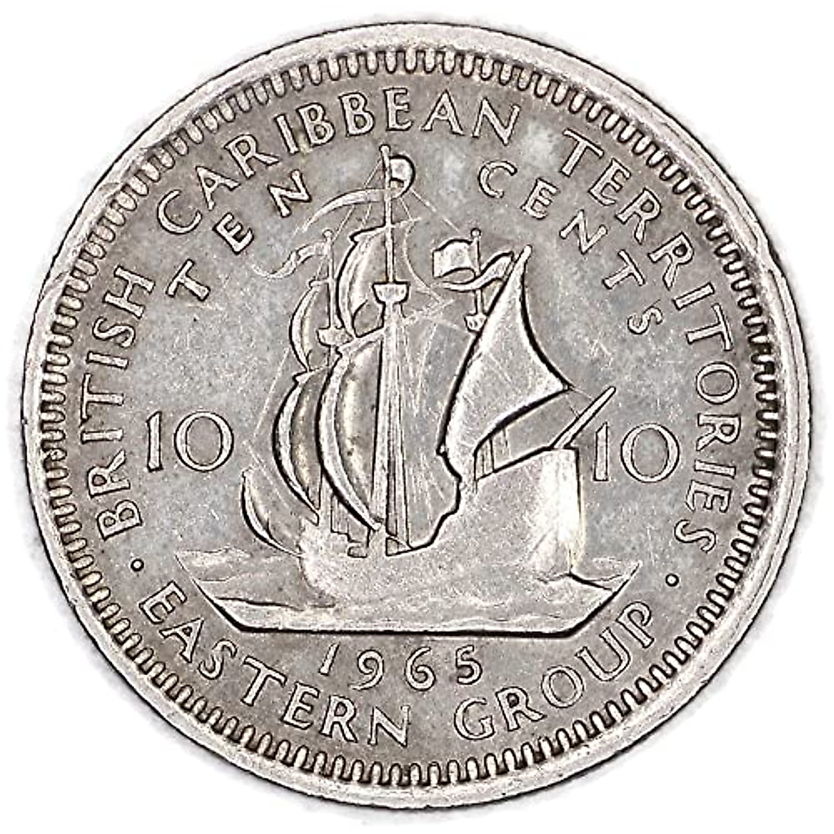 1965 AG Caribbean States KM# 5 Golden Hind Ship of Sir Francis Drake 10 Cent Very Good