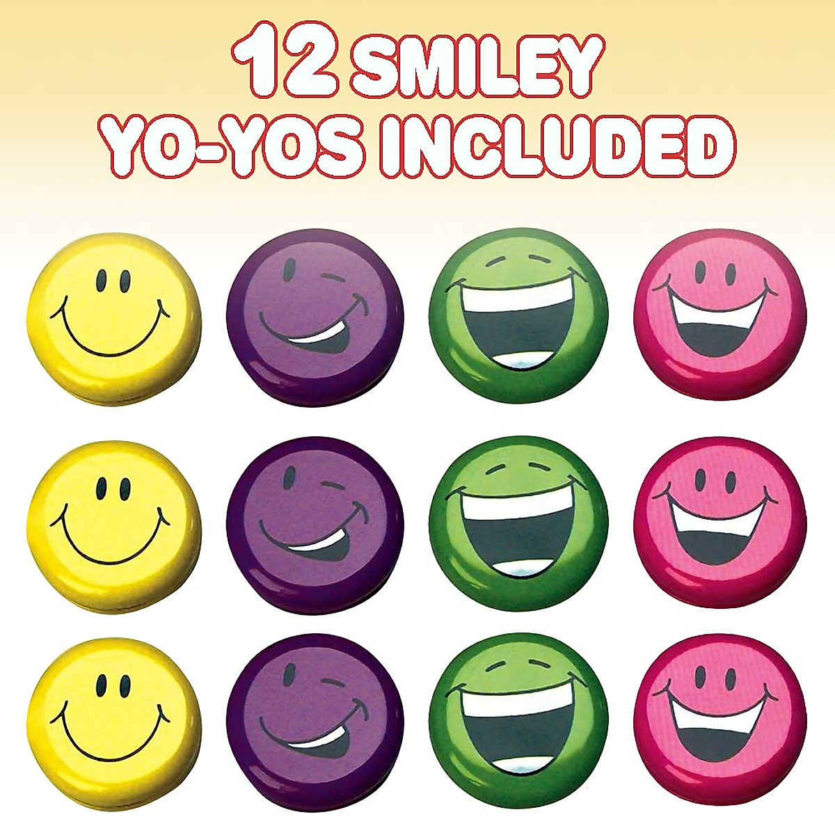 ArtCreativity Smile Face Yoyos for Kids, Pack of 12, Emoticon Yo-Yo Toys in Assorted Designs, Emoticon Birthday Party Favors, Goodie Bag Fillers, Holiday Stocking Stuffers, Classroom Prizes