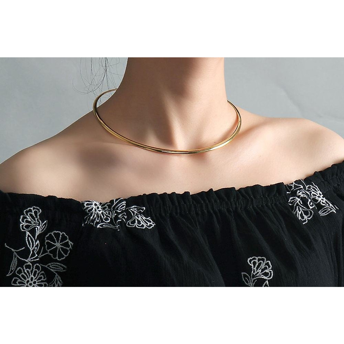 XinNuoShangMao Fashion Must-have Stainless Steel Gold Plated Metal Plain Cuff Chocker Collar Necklace for Women (golden)