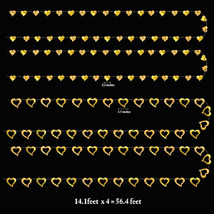 Cheerland 56.4 Ft Glitter Gold Heart Garland Shiny Valentines Day Decoration Mothers Day Banner Backdrop Hanging Decor Engagement Bachelorette Wedding Bridal Shower Streamer Anniversary Party Supplies