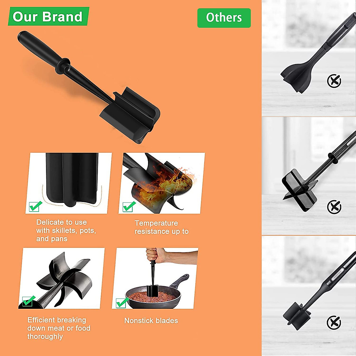 Meat Chopper,Hamburger Chopper,Beef Masher,Heat Resistant Meat Masher Tool for Hamburger Meat,Premium Heat Resistant Meat Chopper Utensil,Nylon Ground Beef Chopper Tool and Meat Fork