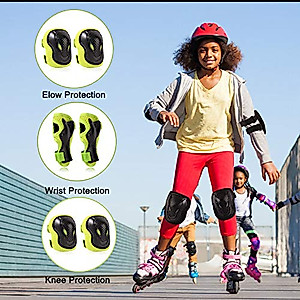 Wemfg Kids/Youth Knee Pads Elbow Pads Guards Protective Gear Set 6 in 1 with Wrist Guard and Adjustable Strap for Rollerblading Skateboard Cycling Skating Bike Scooter