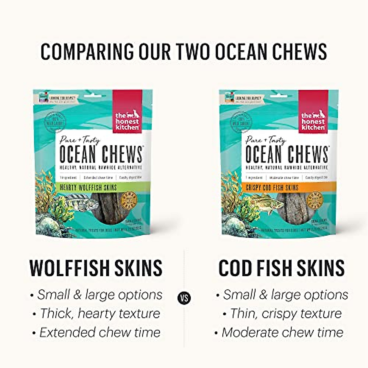 The Honest Kitchen Ocean Chews Crispy Cod Fish Skins Dog Treats, 5.5 Oz (Beams)