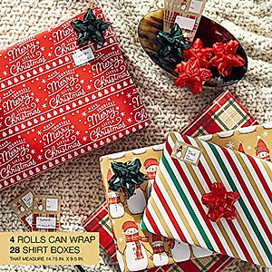 American Greetings Christmas Wrapping Paper Kit - 4 Traditional Rolls with Gridlines, 7 Bows and 30 Gift Tags (41-Count, 120 sq. ft.)