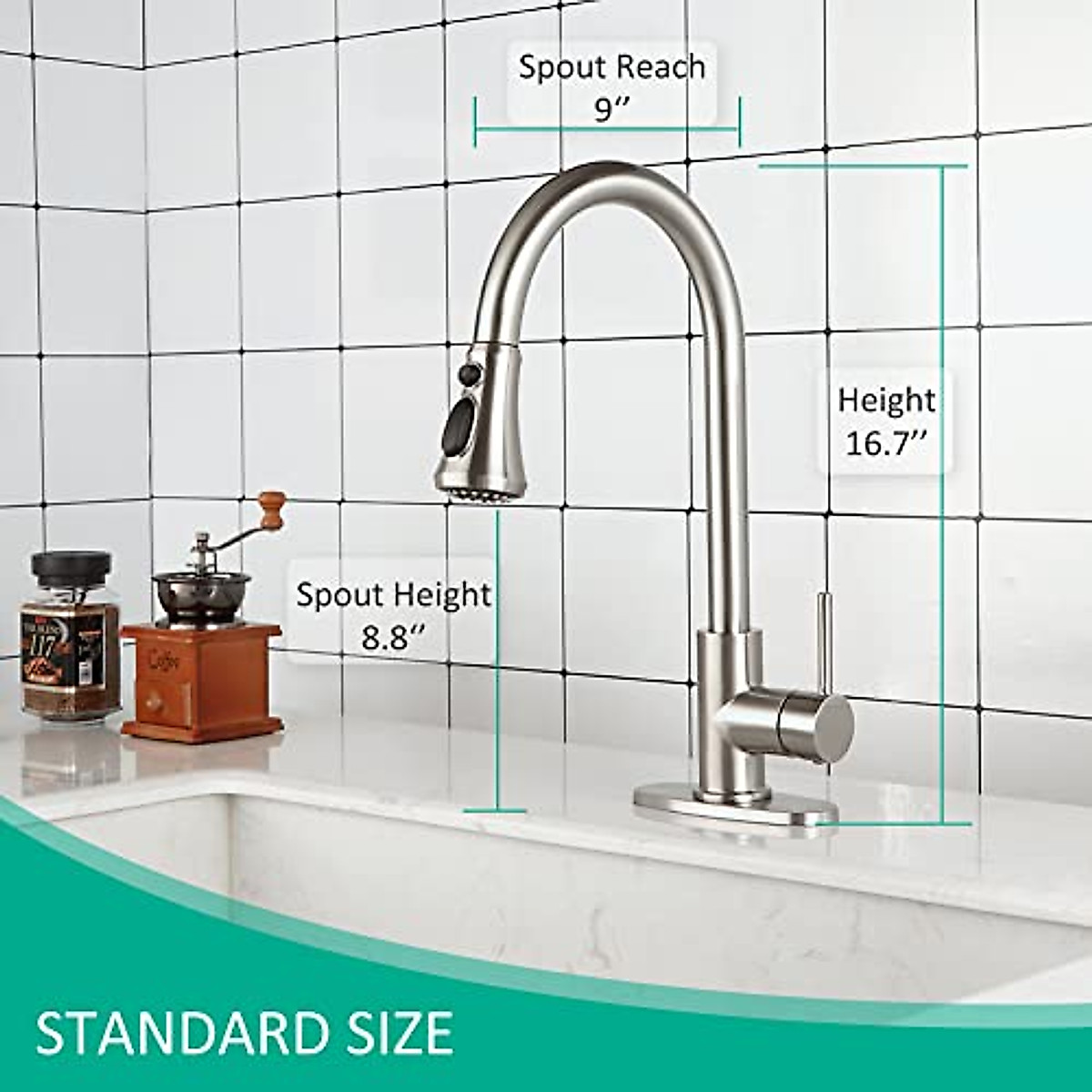 Kitchen Sink Faucet,Hans D'blanc Single Handle Single Hole Brushed Nickel Kitchen Faucet with Pull Down Sprayer 3 Modes for Kitchen RV Bar Sink,Included Deck Plate for Single or 3 Holes