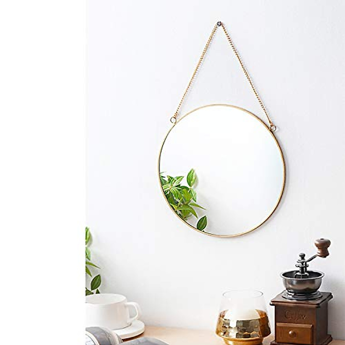 Dahey Hanging Circle Mirror Wall Decor Small Gold Round Mirror with Hanging Chain for Living Room Bathroom Bedroom ,Gold, 11.75" x 11.75"