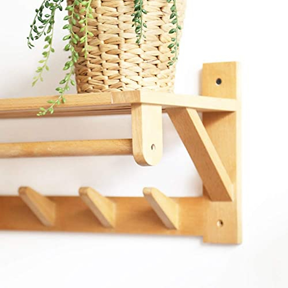 PIBM Stylish Simplicity Shelf Wall Mounted Floating Rack Shelves Solid Wood Coat Rack Bedroom Living Room Hangers Simple Save Space, Wood , 60x23.5x23.2cm