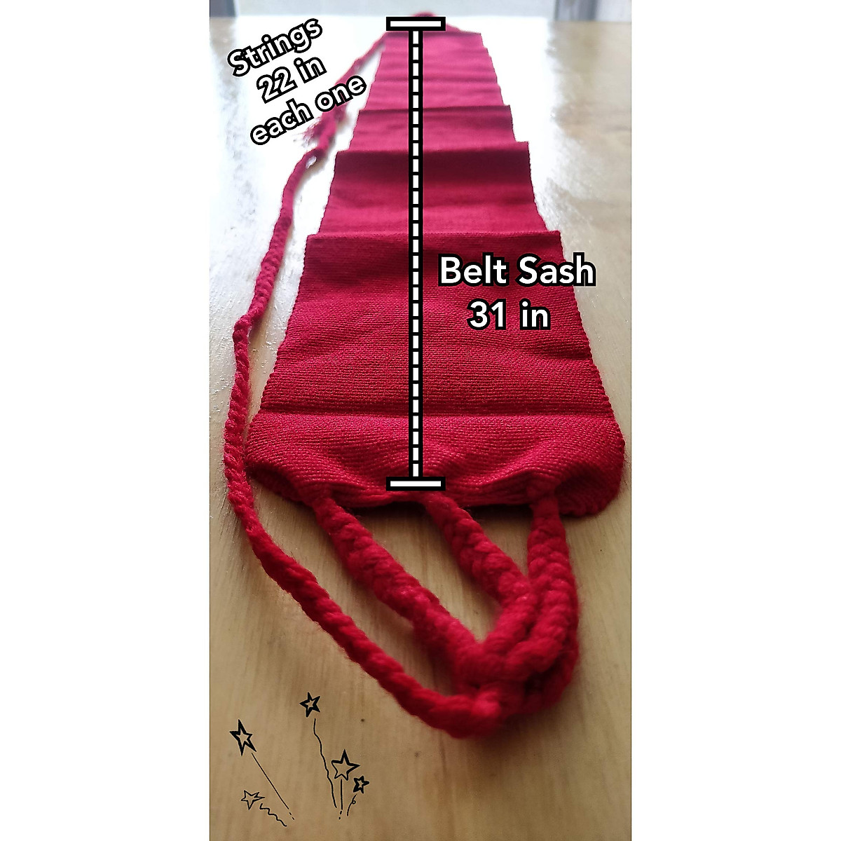 Waist Belt by Jacq & Jürgen - Red - Embroidery Design - Traditional Belt 31In and 22In Strings Flat