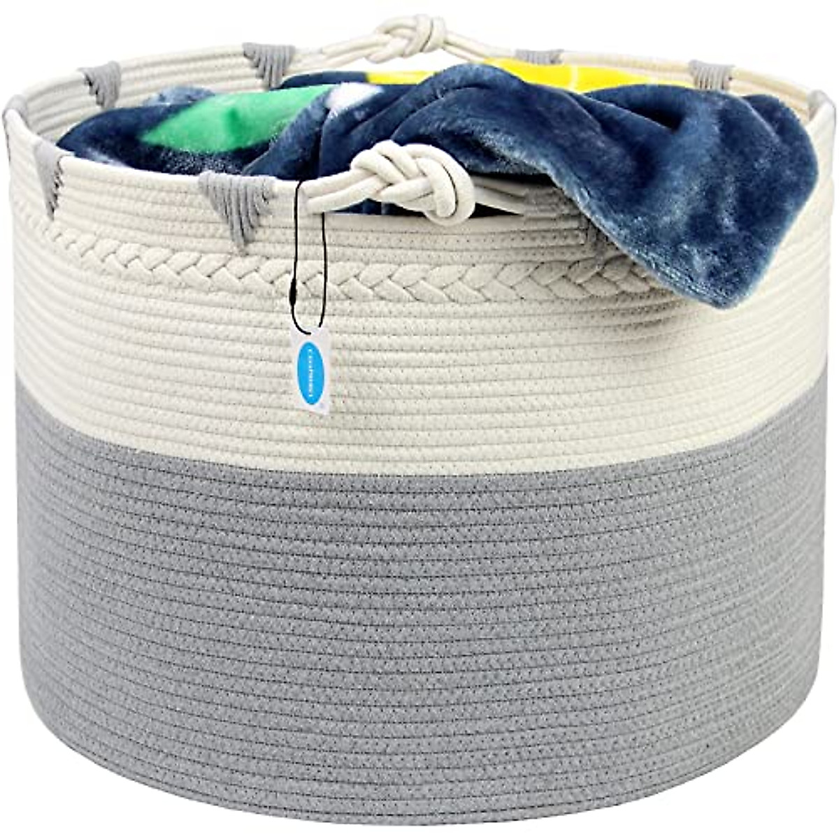 Casaphoria XXXXLarge Cotton Rope Blanket Basket 22in x 22in x 16in Woven Laundry Hamper Laundry Baskets Storage Basket for Towel, Diaper, Laundry Basket（pack of 1）, Gray (MB2021046)