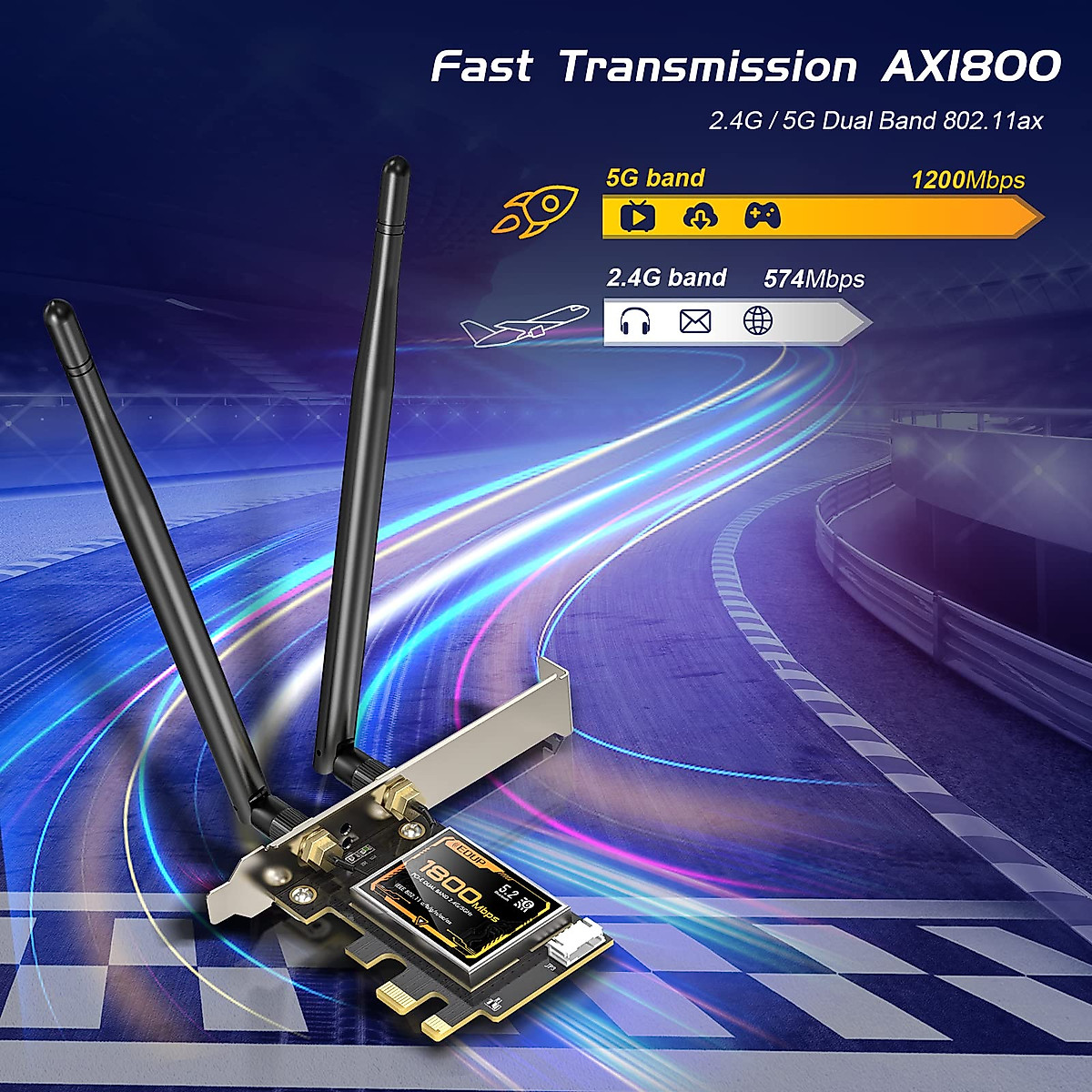 AX1800 PCIE WiFi 6 Card Bluetooth 5.2 Adapter For Desktop PC 1800Mbps 2.4GHz/5GHz Dual Band Wireless PCI Express Internal Network Card Support Windows 10 /11 , 64bit