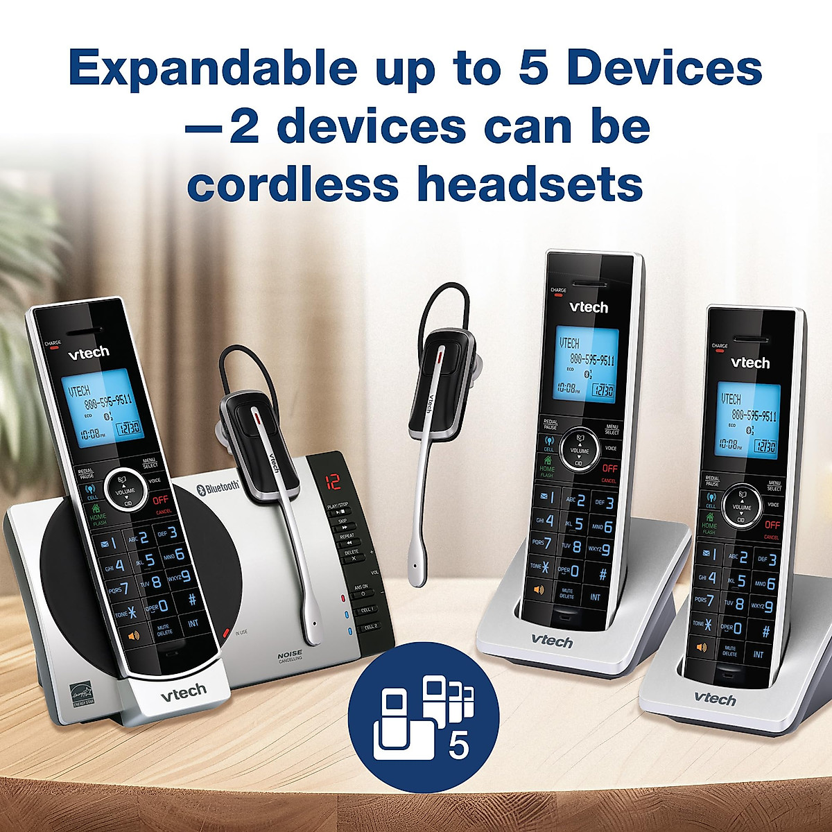 VTech Connect to Cell DS6771-3 DECT 6.0 Cordless Phone - Black, Silver, 6.9" x 4" x 6.6"