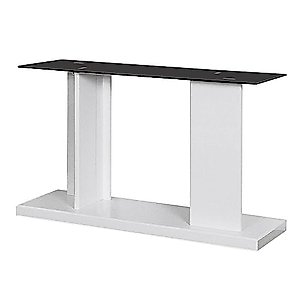 Benjara Liam 47 Inch Sofa Console Table, Wood, Pedestal Base, Glass Top, White, Black