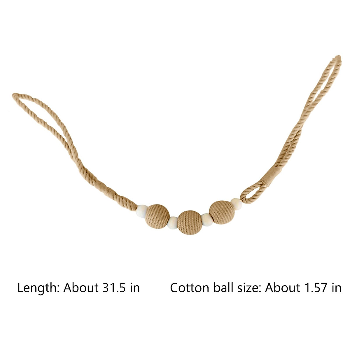 Boho Curtain Tiebacks Ropes, Magnetic Drapery Buckles for Decoration, Boho Curtain Tiebacks Curtain Holdbacks for Wall Curtain Tiebacks Window Drape Tie Back with Hooks for Bedroom Wall (Beige)