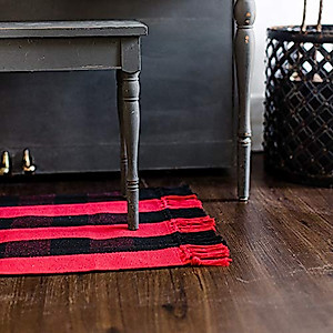 Red and Black Buffalo Plaid Rug I Machine Washable Front Door Mat | Farmhouse Rug 41” x 23” Buffalo Plaid Decor I Red Rug | Christmas Rug