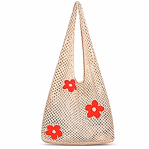 Women's Tote Bag Aesthetic Shoulder Handbags Crochet Purse Fairy Grunge Tote Bags Cute canvas tote (Apricot)