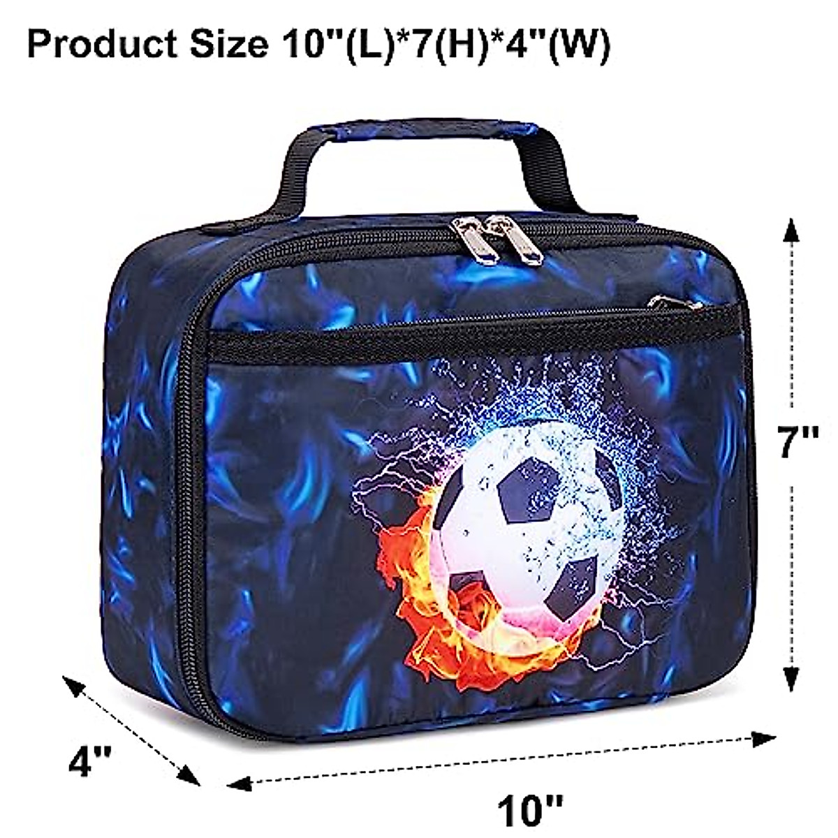 LEDAOU Lunch Bag Kids Insulated Lunch Box Boys Girls Insulated Reusable Lunch Bag for School Picnic Hiking Work (Soccer Black Blue)
