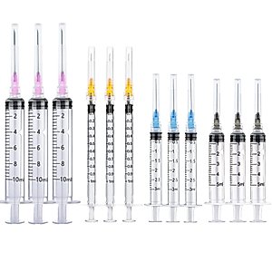 20 Pack Plastic Syringe Luer Lock with Needle - 10ml, 5ml, 3ml, 1ml Syringes and 18Ga, 22Ga, 23Ga, 25Ga Needle, Individually Sealed Package