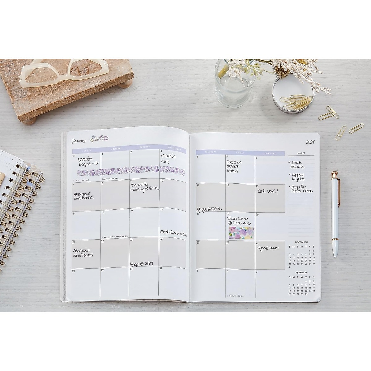 Southworth Planner (January 2024-December 2024), 8.5" x 11", Lovely Lavender Floral Bouquet, Premium 28#/105 gsm Paper, Large Flex Cover (91030)