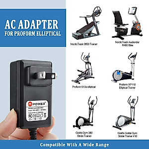 PKPOWER AC Adapter for Gold's Gym Spin 210 210U 290 290U 290C 230 230R 390 390R Stationary Bike Gym Power Spin Cycle Trainer 380 480 880 410 Elliptical GGEL63910 DC Charger