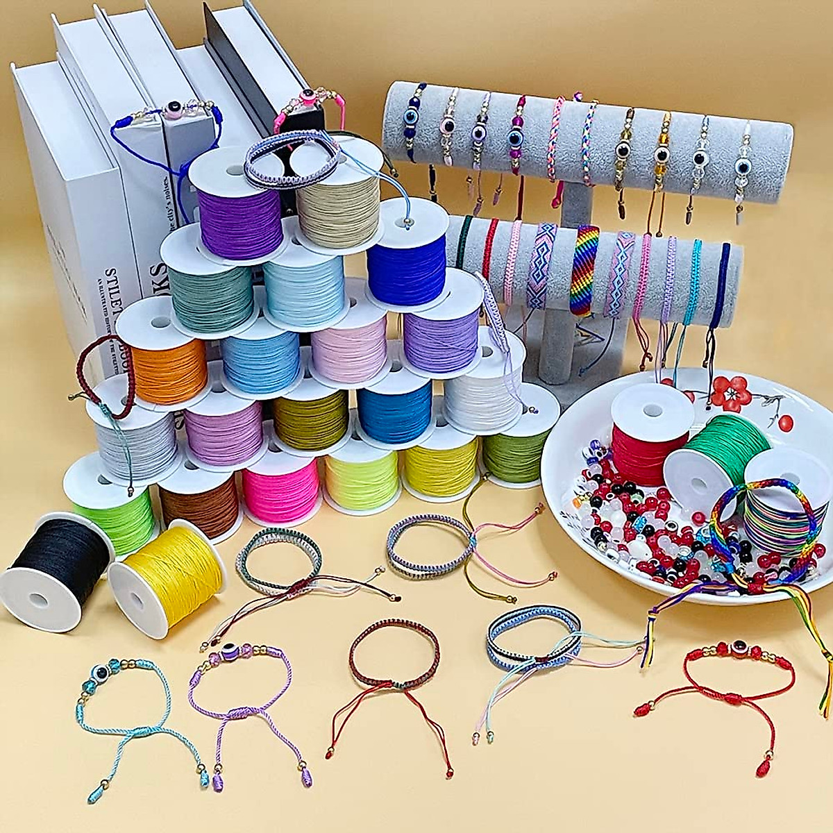 Nylon Cord for Bracelets, 6 Rolls 888 Feet 0.8 mm Beading String Cord for Kumihimo, Blinds String, Braided Bracelets, Chinese Knot, Wind Chime, Jewelry Making