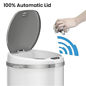 iTouchless 8 Gallon Touchless Sensor Trash Can with AbsorbX Odor Filter System, 30 Liter Round White Steel Garbage Bin, Perfect for Home, Kitchen, Office