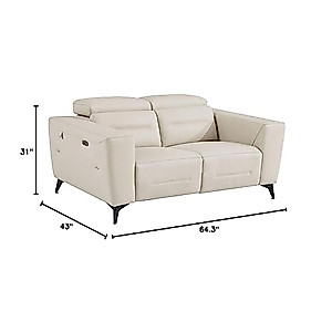 Blackjack Furniture Ferrara Power Reclining Sofa Loveseat with USB Ports to Charge Devices, Adjustable Multi-Position Headrests, Wall Hugger Design, 64.3" W, Beige