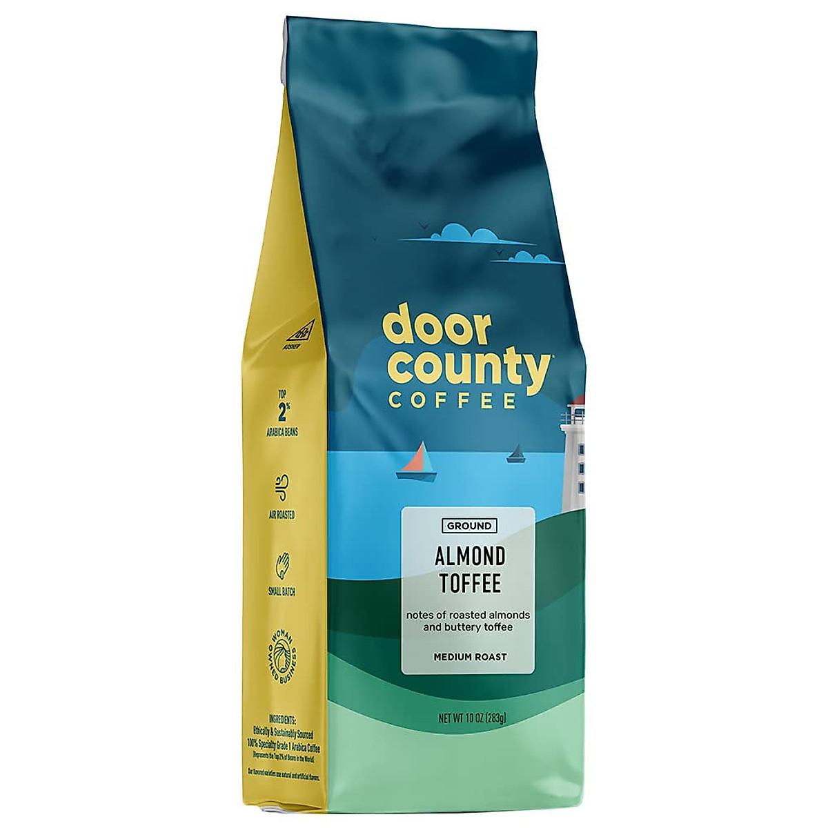 Door County Coffee Almond Toffee Flavored Ground | 10 oz Bag | Flavored Ground Medium Roast | 100% Specialty Arabica | Flavored Gourmet | Almond Toffee