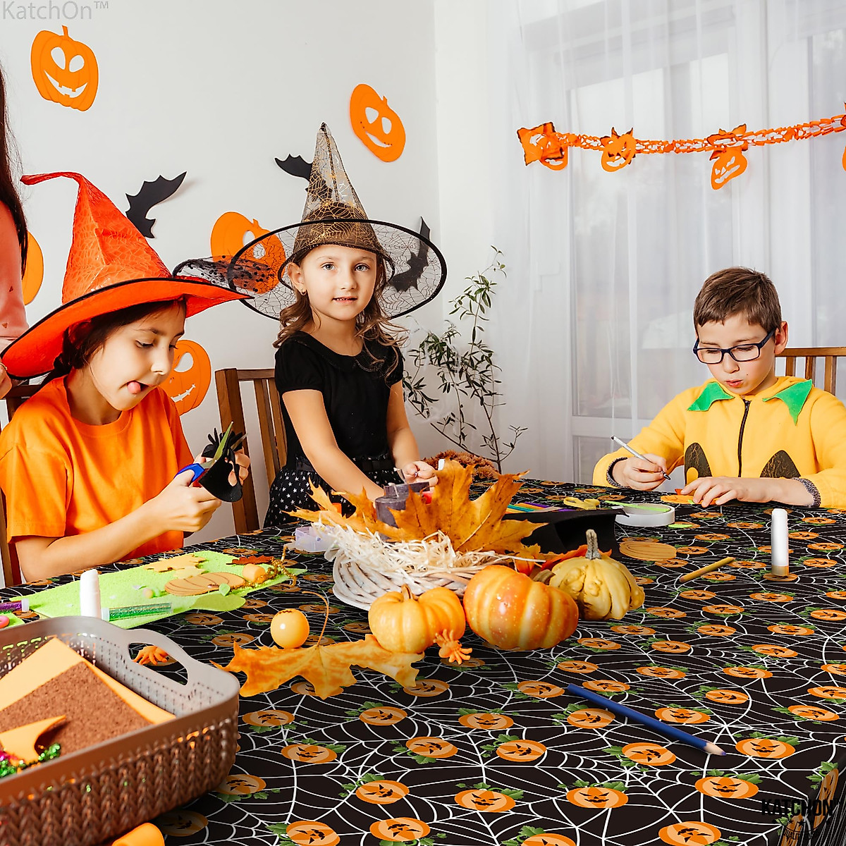 KatchOn, Pumpkin Halloween Tablecloth Plastic - Pack of 3 | Halloween Table Cloths Disposable 72x54 Inch Halloween Table Decorations | Halloween Party Decorations