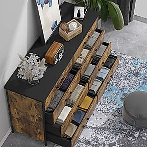 IKENO 8 Drawer Dresser, Industrial Wood Storage Dressers & Chests of Drawers with Sturdy Steel Frame, Storage Dresser for Bedroom Wood (Rustic Brown)