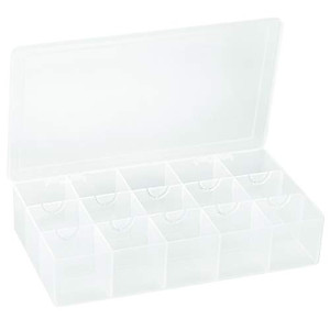Akro-Mils 96352B Plastic Portable Parts Storage Box for Hardware and Crafts with Hinged Lid and 4 Fixed Dividers, (11-Inch x 6-3/8-Inch x 2-1/2-Inch), Medium, Clear, Large - 15 Compartments