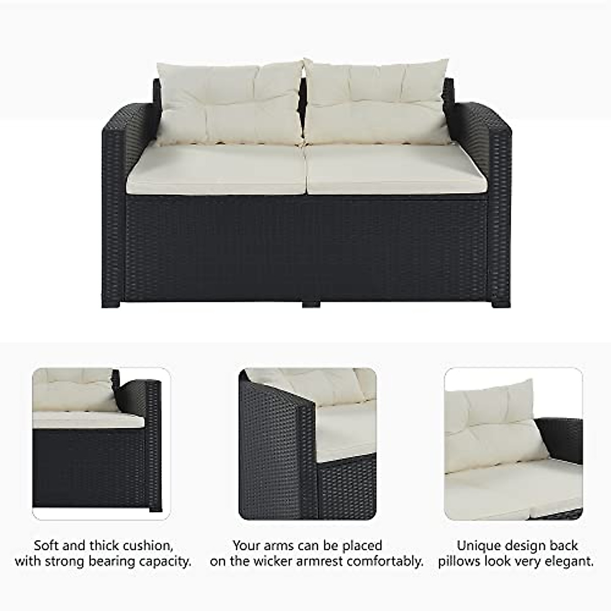 BIADNBZ 9 Piece Outdoor Patio Furniture Set Large PE Wicker Conversation Sectional Sofa with Glass Coffee Table, Chairs and Ottoman, for Lawn, Garden, Backyard, Poolside, Beige Cushion